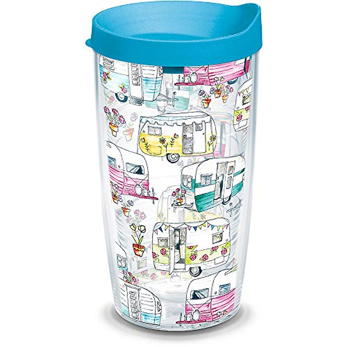 Tervis Colorful Camper Made in USA Double Walled Insulated Tumbler Travel Cup Keeps Drinks Cold & Hot, 16oz, Classic - Lidded