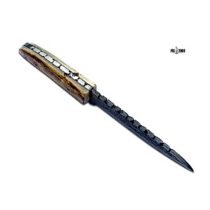 PAL 2000 KNIVES DAM-6003 Handmade Damascus Steel Knife Stained Camel Bone with Genuine Leather Sheath