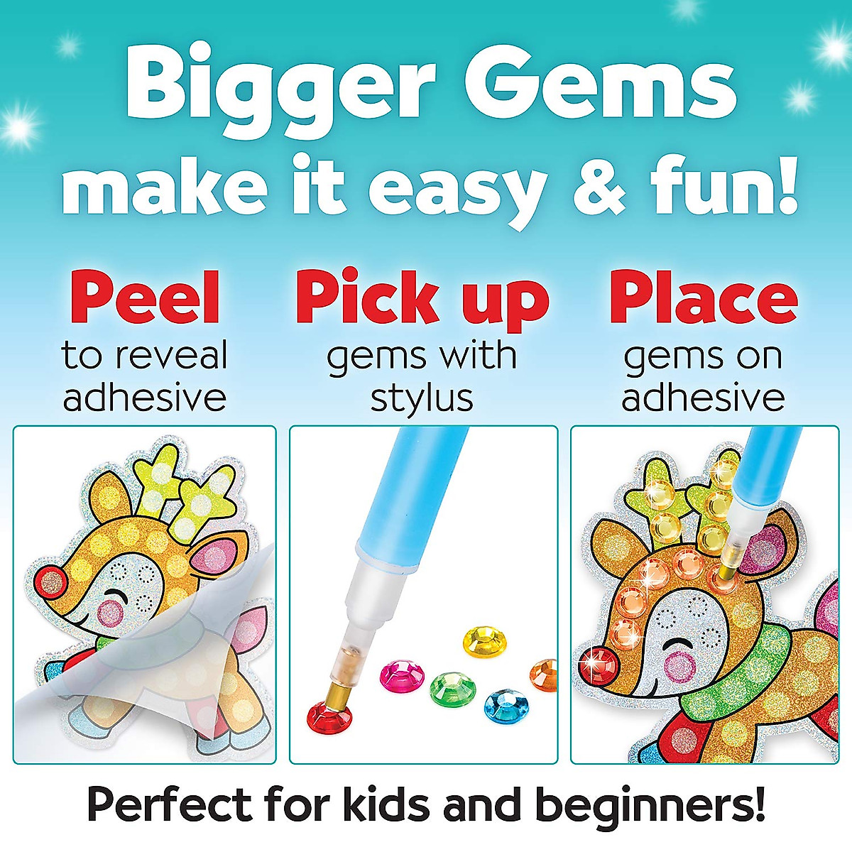 Creativity for Kids Big Gem Diamond Painting Kit: Holiday Stickers and Suncatchers - Diamond Painting Kits and Christmas Gifts, Christmas Crafts for Girls and Boys, Kids Gifts for Ages 6-8+