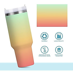 MCHIVER Blue Pink Gradient 40 oz Tumbler with Handle and Straw Stainless Steel Vacuum Water Bottle Leak-proof Travel Coffee Mug Insulated Cup for Office Car Home