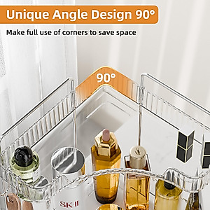 Kinkota 2 Tier Corner Bathroom Organizer Countertop, Plastic Bathroom Counter Organizer, Vanity Tray Sink Shelf with Hooks, for Makeup Storage (Clear)