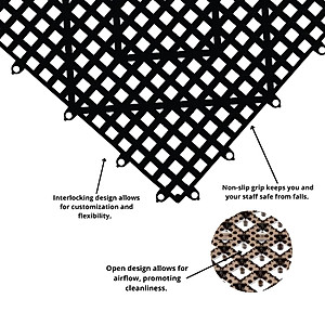 San Jamar Versa-Mat Plastic Interlocking Bar Mats, Black, (Set of 12)