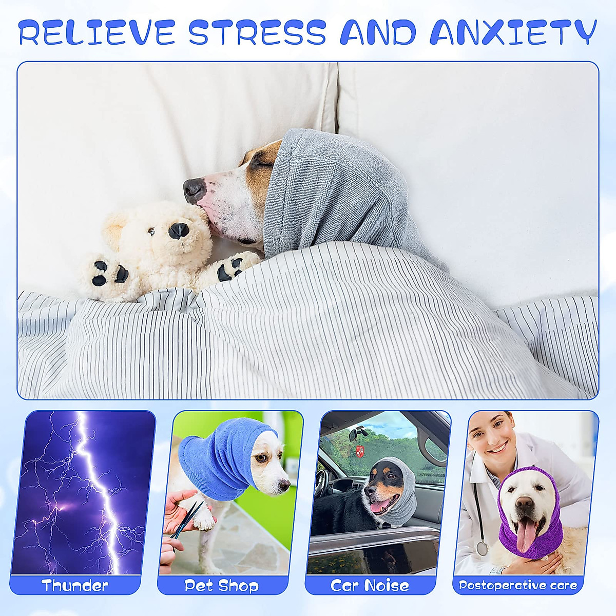 5 Pcs 3 Size Dog Head Wrap Neck Warmer Dog Neck and Ears Warm Winter Dog Pet Dog Snood Ear Cover Ear Wraps Sound Proof for Calming Cat Dog Anxiety Relief Grooming Bathing Noise Protection