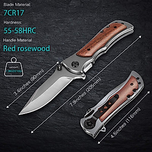 GVDV Pocket Folding Knife for Men, 7Cr17 Steel Pocket Knives& Folding Knives with Safety Liner-Lock, Tactical Camping Hunting Fishing Survival Knife, Grey