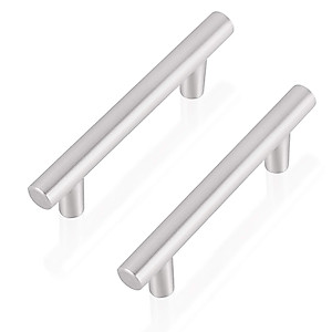 Gobrico 50 Pack Brushed Nickel Cabinet Pulls, Euro Style T Bar Cabinet Handles, Satin Nickel Dresser Drawer Pulls - 3" Hole Centers