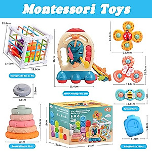 Hamiface 5 in 1 Baby Montessori Toys Set 6 Months and Up Toddler Toys Including Baby Blocks, Pull String Toy, Soft Stacking Rings, Sensory Toys for 1 2 3 4 5 6 Year Old Boys Girls