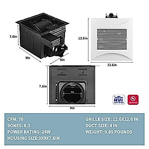 Tech Drive Super-Quiet 70 CFM, 0.3 Sone Bathroom Ventilation and Exhaust Fan (70CFM)