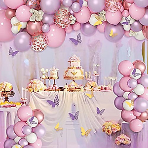 143Pcs Butterfly Pink and Purple Balloons Garland Arch Kit, Baby Shower Decorations for Girl Butterfly Stickers Pink Purple Rose Gold Confetti Balloons for Birthday Wedding Bridal Shower Decorations