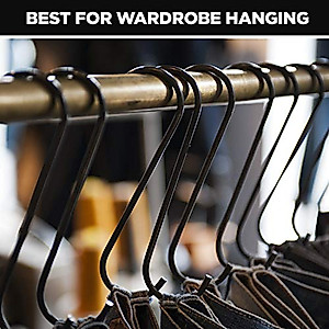GREENITY Pack of 30 Black S Hooks for Hanging Clothes Heavy Duty Stainless Steel S Shaped Hooks for Hanging Clothes, Bags, Blankets, Pots, Plants, Garage Tools and Kitchen Utensils (3.7 Inches)