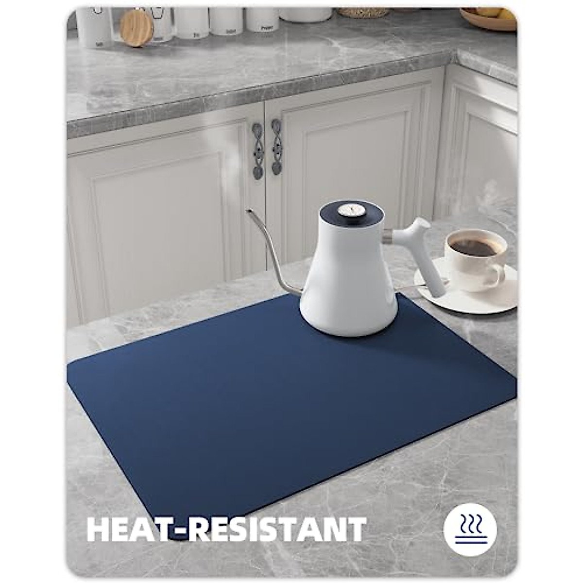 Color&Geometry Dish Drying Mats for Kitchen Counter, Dish Drying Rack Mat Strong Absorbent Water and Quick Dry , Kitchen Counter Mat Non Slip, Blue Coffee Maker Mat, 16"X24"