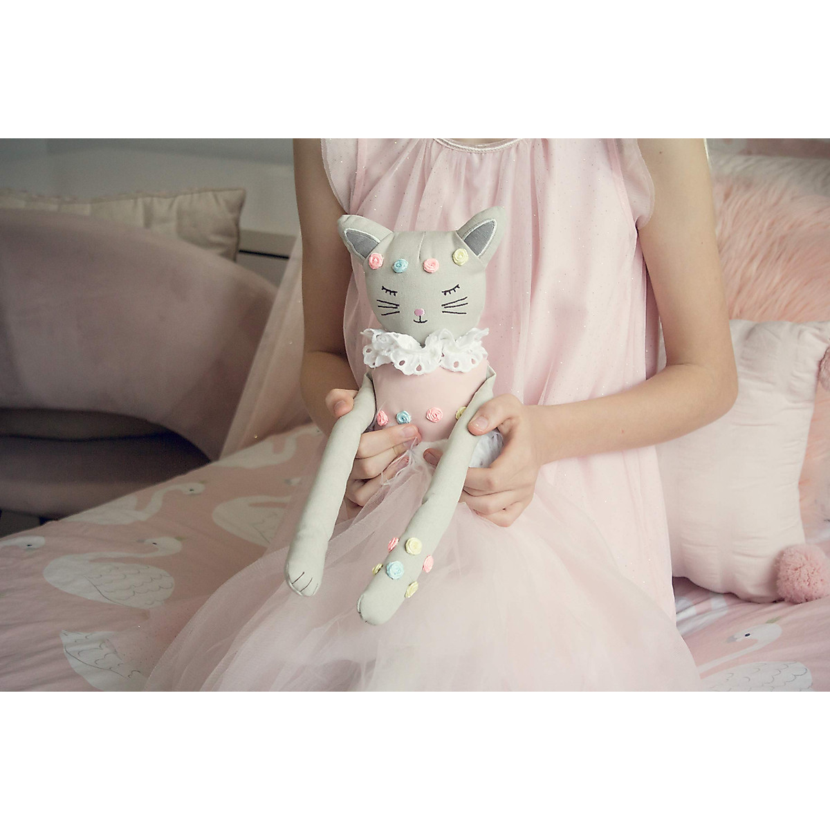Inspired by Jewel Poppy The Cat - Handmade 24.8-Inch Plush Doll with Ballerina Tutu Outfit - Pretty Stuffed Toy Surprise Gift for a Little Princess Age 3+ - Soft Plushie for Hugs, Cuddle and Comfort