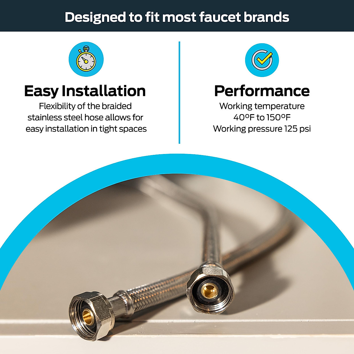 Eastman 12 Inch Steel-Flex Faucet Connector, 1/2 Inch FIP x 1/2 Inch FIP, Braided Stainless Steel Faucet Supply Line, 48015