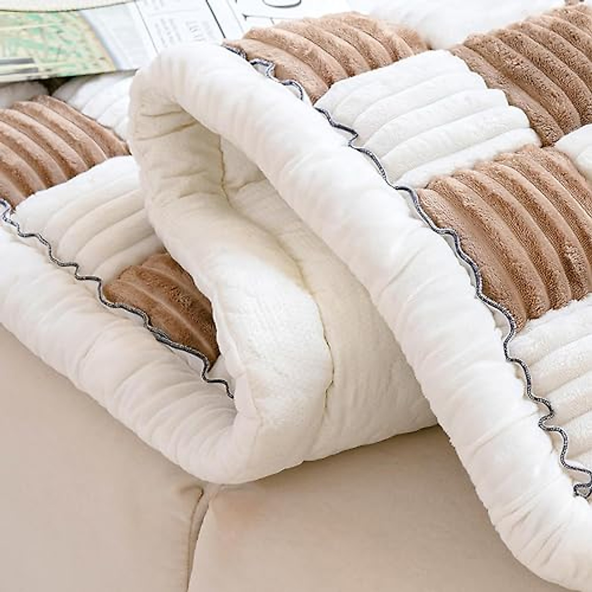 Funnyfuzzy Cream-Coloured Large Plaid Square Pet Mat Bed Couch Cover, Funny Fuzzy Couch Cover, Dog Blankets For Large Dogs, Waterproof Blanket Dog Bed Cover Pet Blanket, For Most Cats Dogs,Pets ( Colo