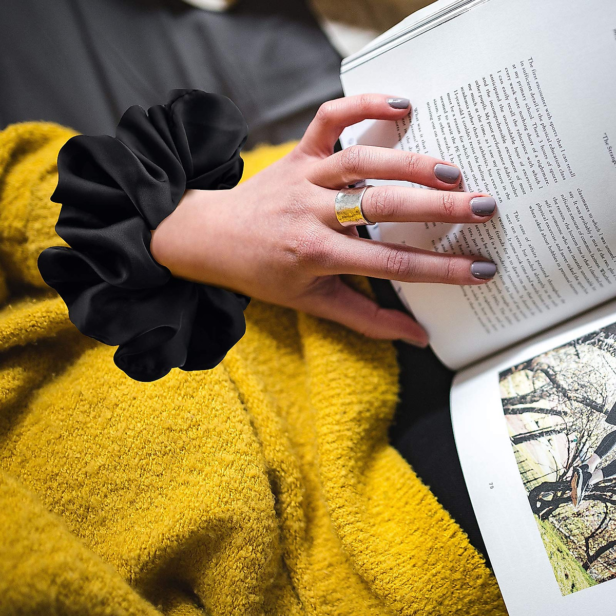 CEELGON Black Big Scrunchies for Women 6.3Inches Large Scrunchie Satin Oversized Silk Thick Elastic Hair Ties Jumbo Hair Scrunchies 6 Pack (Black)