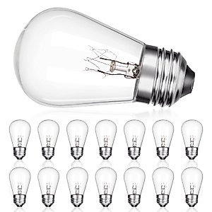 addlon Incandescent Replacement Bulbs 11W S14, 15 Pack Waterproof E26 Screw Base for Outdoor Incandescent String Lights