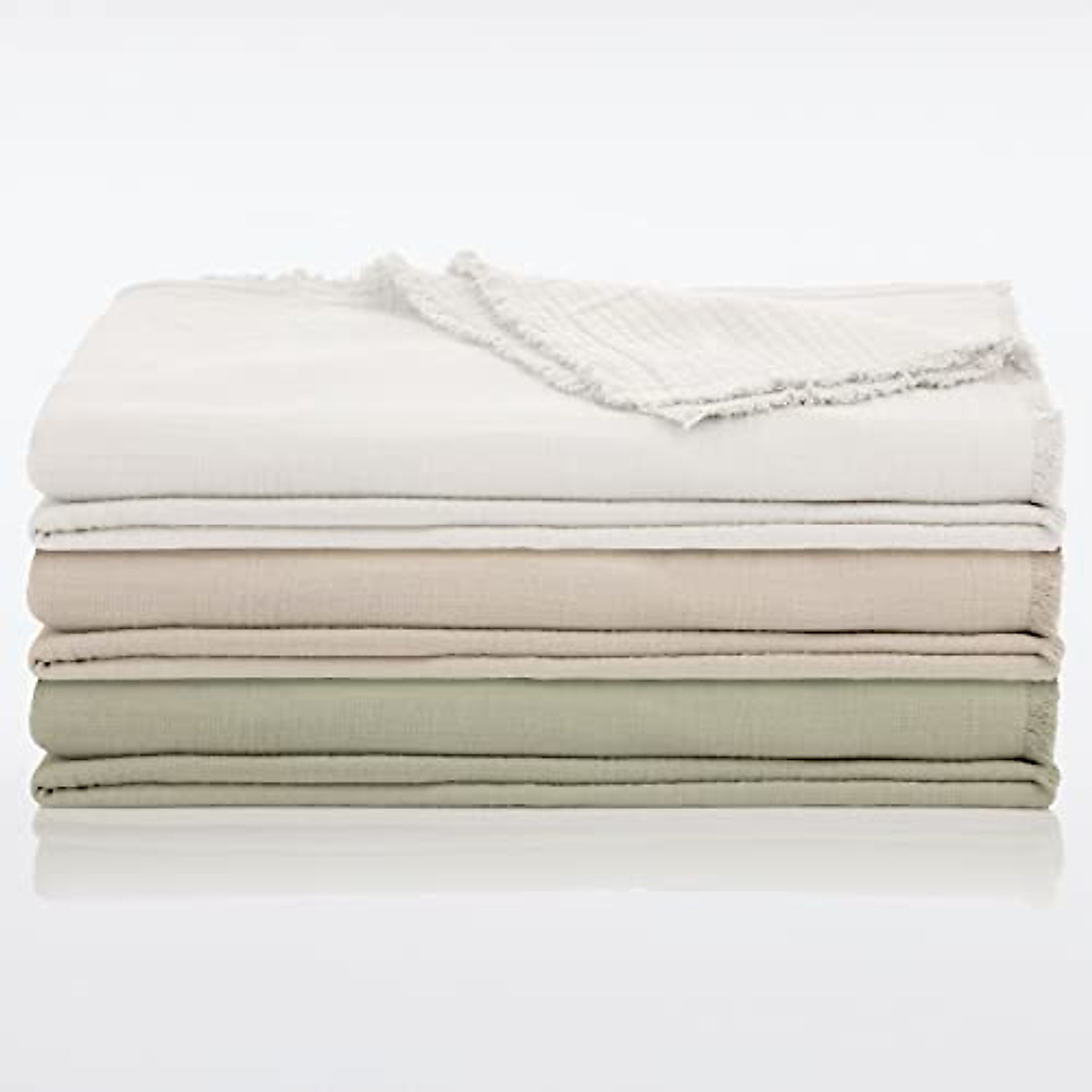 Nate Home by Nate Berkus Cotton Matelasse Blanket | with Fringe Detail, Breathable, All-Season Throw, Decoration for Bedding from mDesign - King, Lichen (Sage Green)