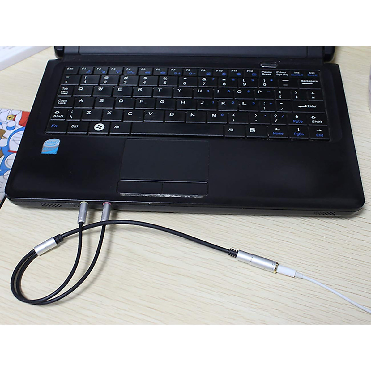 Headphone Y Cable Splitter Adapter for Computer 3.5mm Female to 2 Dual 3.5mm Male Gold-Plated Corrosion-Resistant Audio Mic Y Cable for Headset Connecting to PC，Audio Connector for PC (35CM, Silver)