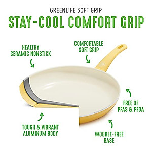GreenLife Soft Grip Healthy Ceramic Nonstick, 7" and 10" Frying Pan Skillet Set, PFAS-Free, Dishwasher Safe, Yellow