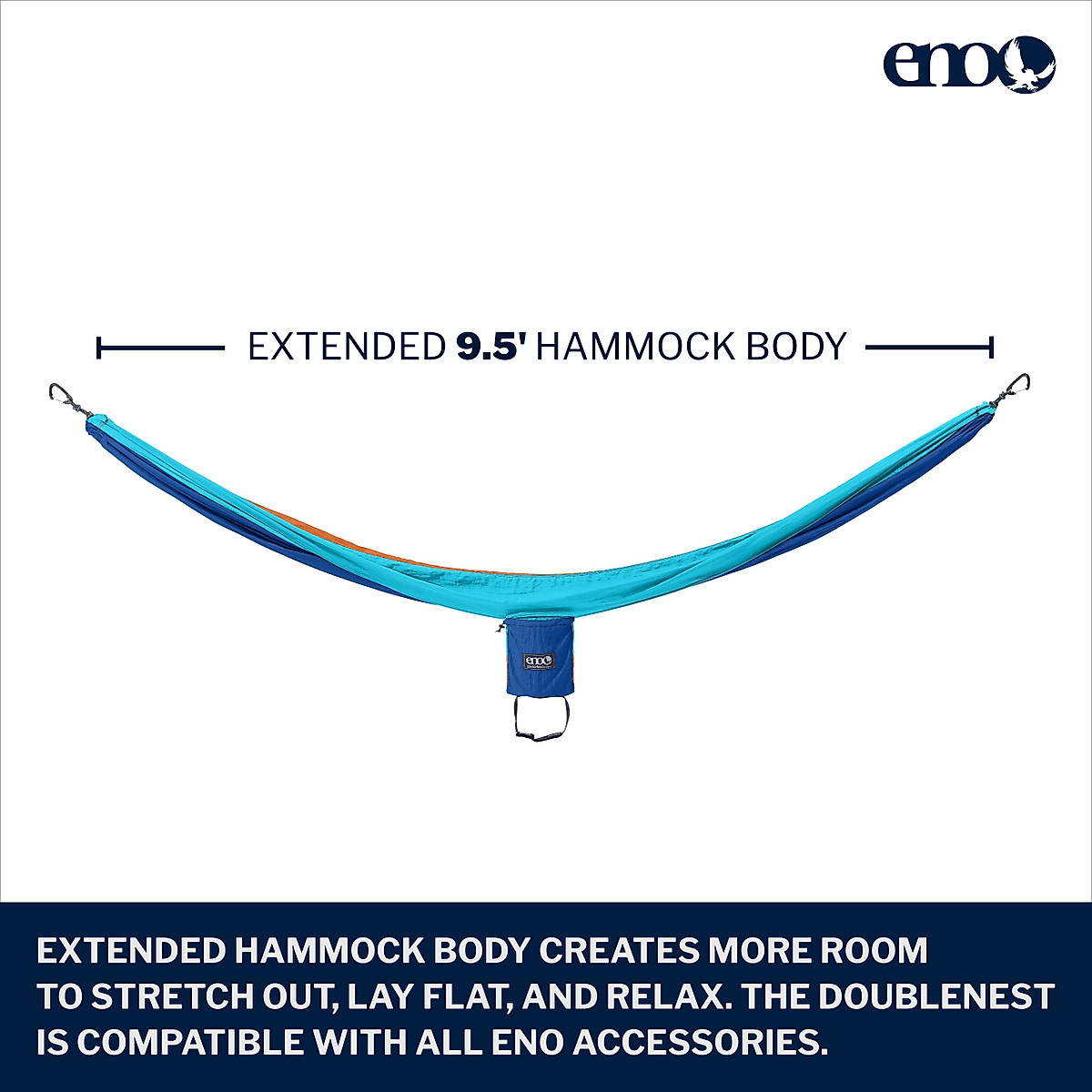 ENO DoubleNest Hammock - Lightweight, Portable, 1 to 2 Person Hammock - for Camping, Hiking, Backpacking, Travel, a Festival, or The Beach - Aqua/Sapphire/Amber