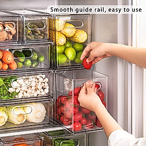 Mano Stackable Drawers Fridge Organizer Bins with Pull-out Double Handle, Clear Drawer Food Container Set Divided Refrigerator Storage Box Plastic Produce Saver for Pantry, Kitchen, Cabinet