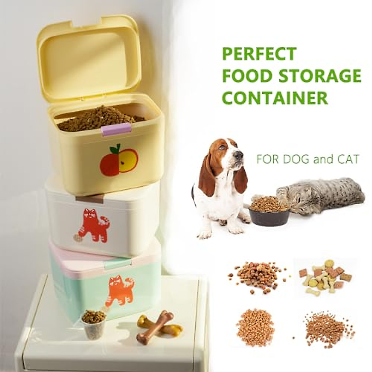 LivLab Rice Dispenser - 10 Lbs Storage Container Bin with Measuring Cup Food Flour Container Bins Household Dog/Cat Food Container for Kitchen Pantry Organization (White-Palm)