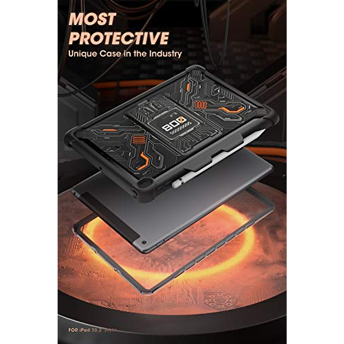 Mumba Ops Case for New iPad 9th/8th/7th Generation 2021/2020/2019, [Built-in Screen Protector] [Kickstand] [Pencil Holder], Full-Body and Drop-Proof Cover for iPad 10.2 inch, Cyberpunk Style