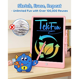TEKFUN LCD Writing Tablet Doodle Board, 8.5inch Colorful Drawing Tablet Writing Pad, Kids Gifts Toys for 3 4 5 6 7 Year Old Kids, Erasable Doodle Pad Toddler Travel Car Toy Road Trip Activity (Pink)