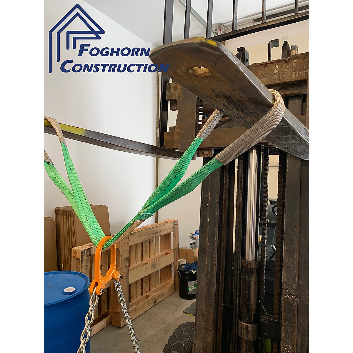 55 Gallon Drum Lifting Chain Hoist with 1 Ton Capacity - Webbing Sling Included for Extra Attachment Options Forklift, Crane, Jib Boom, Chain Lifter