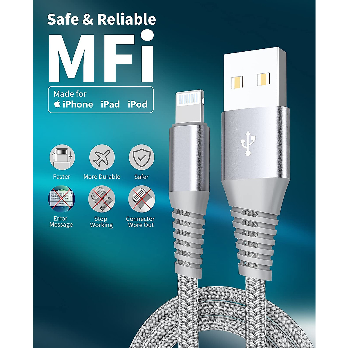iPhone Charger, [MFi Certified] Lightning Cable 3Pack 8inch Nylon Braided iPhone Charger Cable 2.4A Short USB Fast Charging Data Sync Transfer Cord for iPhone 14 13 12 11 XS XR X 8 7 iPad iPod
