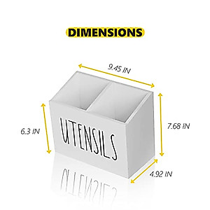 Utensil Holder, Utensil Organizer for Countertop, Farmhouse Utensil Caddy for Kitchen Counter, Spatula Spoon Holder Crocks, Flatware Storage Box, Large Cooking Tool Dispenser