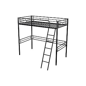 HomJoones Metal Loft Bed, Metal Twin Over Loft Bunk Bed with Safety Rail Side Ladders for Dormitory Bedroom Boys Girls Adults,No Box Spring Needed, Twin
