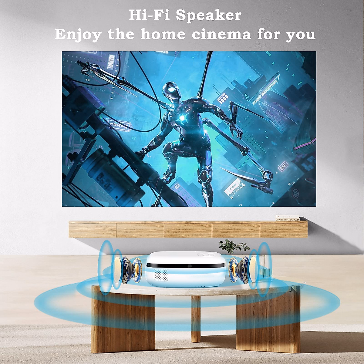 Mini Outdoor Projector 9500 Lumens, FunFlix 2023 Portable Movie Projector, 1080P Support, Home Theater Projector Compatible with HDMI, AV, USB, Laptop, Smartphone, TV Stick, Game