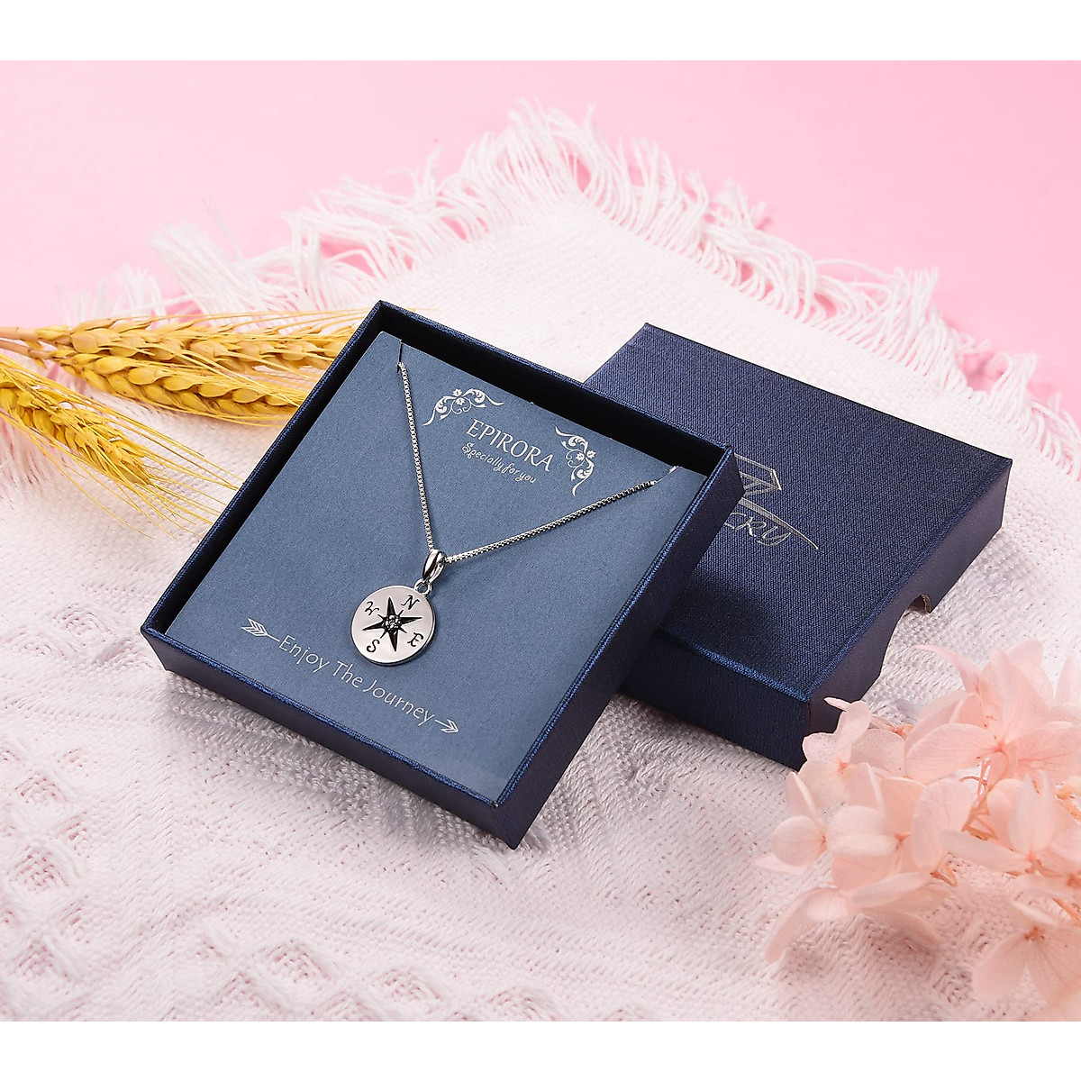 EPIRORA 2024 Graduation Gifts for Her, Sterling Silver Compass Necklace for Women, High School College Class of 2024 Graduation Inspirational Jewelry Gifts