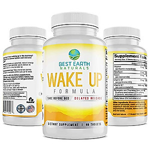 Best Earth Naturals Wake Up Formula, Supplement Taken at Bedtime and Works While You Sleep for Delayed Time Release Energy in Morning. Alternative to Coffee and Morning Alarm Clock 40 Count