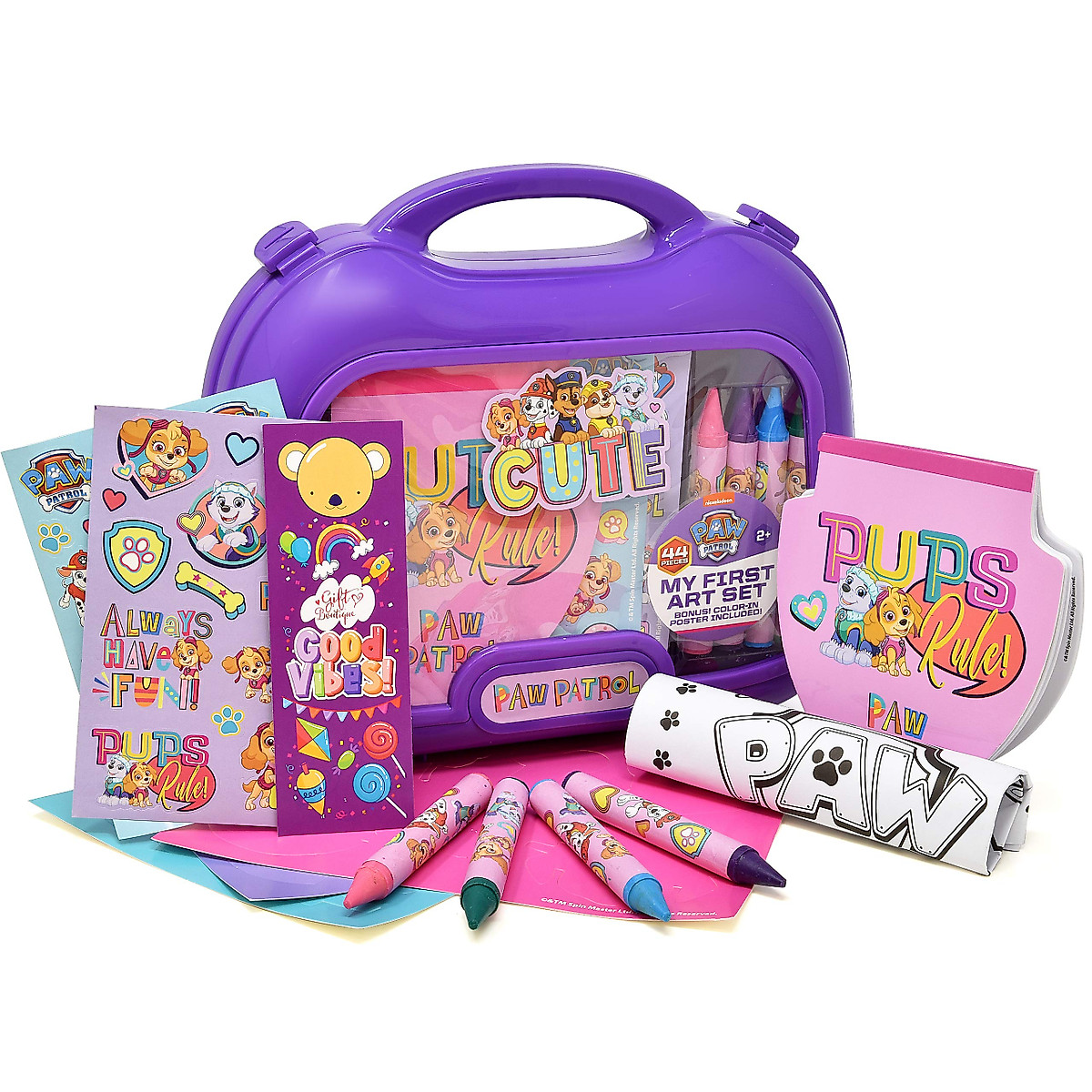 Gift Boutique Paw Patrol Coloring and Activity Carry Case, includes Jumbo Crayons, Stickers, Mess Free Crafts, Doodle Pad, Gift Boutique Bookmark, Reuse Me Stickers, for Girls, Toddlers and Kids