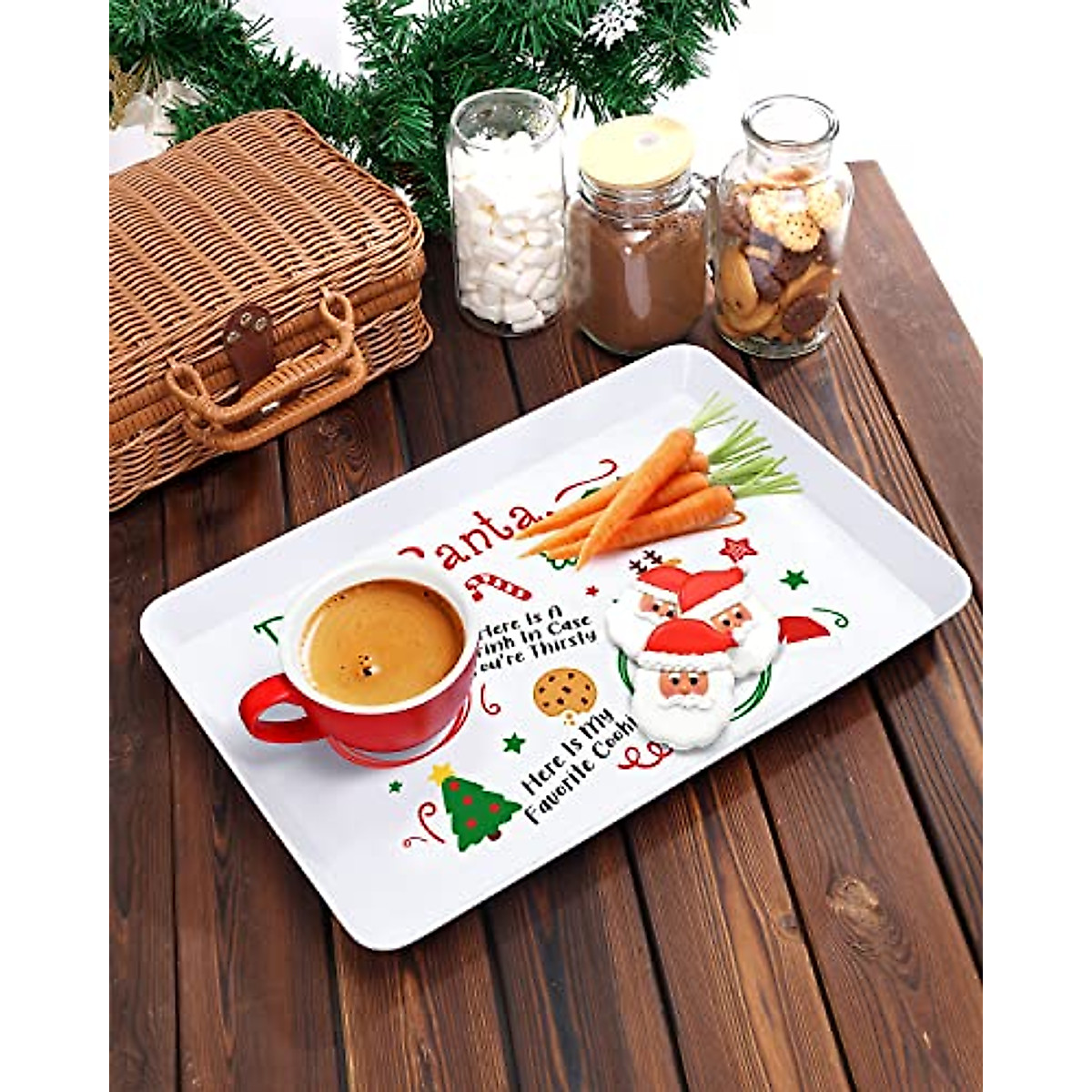Nefelibata Santa Cookie Plate Christmas Serving Tray Plastic Cookies for Santa Platter and Tray Treat Rectangular Plate Christmas Eve Gift for Kids Xmas Holiday Sharing Snack Home Decorations Supplies