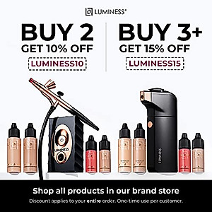 LUMINESS Silk Airbrush Spray Foundation Makeup Starter Kit- Full Coverage Foundation, Primer & Dual-Sided Buffing Brush-Buildable Coverage, Anti-Aging Formula Hydrate & Moisturize (Shade-Light Medium)