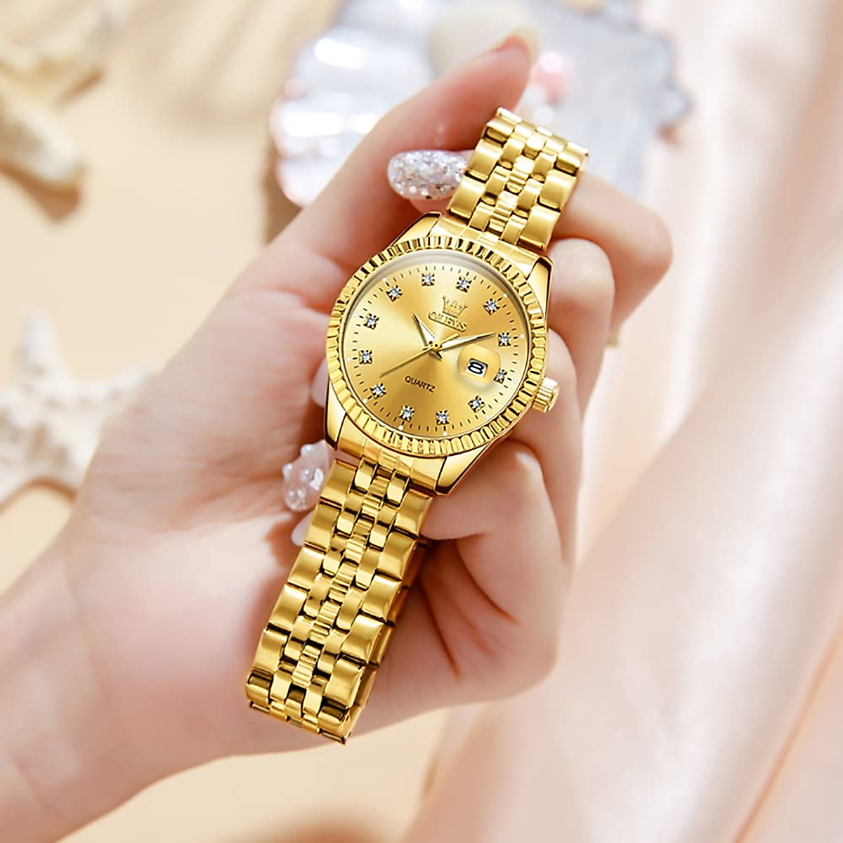 OLEVS Watch Women Gold Ladies Watches for Women Dainty Water Resistant Womens Wrist Watch Luxury Analog Quartz Diamond Stainless Steel Vintage Golden Bracelet Womens Watches Reloj para Mujer