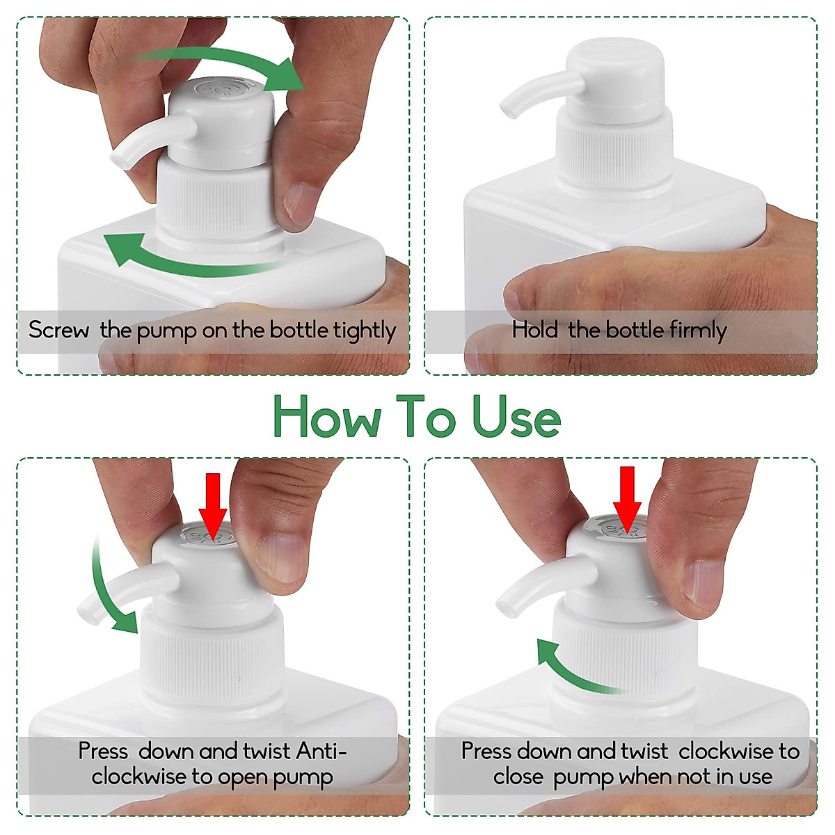 15oz Pump Dispenser for Bathroom, INSFIT Refillable Plastic Pump Bottles, Dish Soap Dispenser for Kitchen Sink, Hand Soap Dispenser, Laundry Detergent Dispenser with Waterproof Labels, 2 Pack White