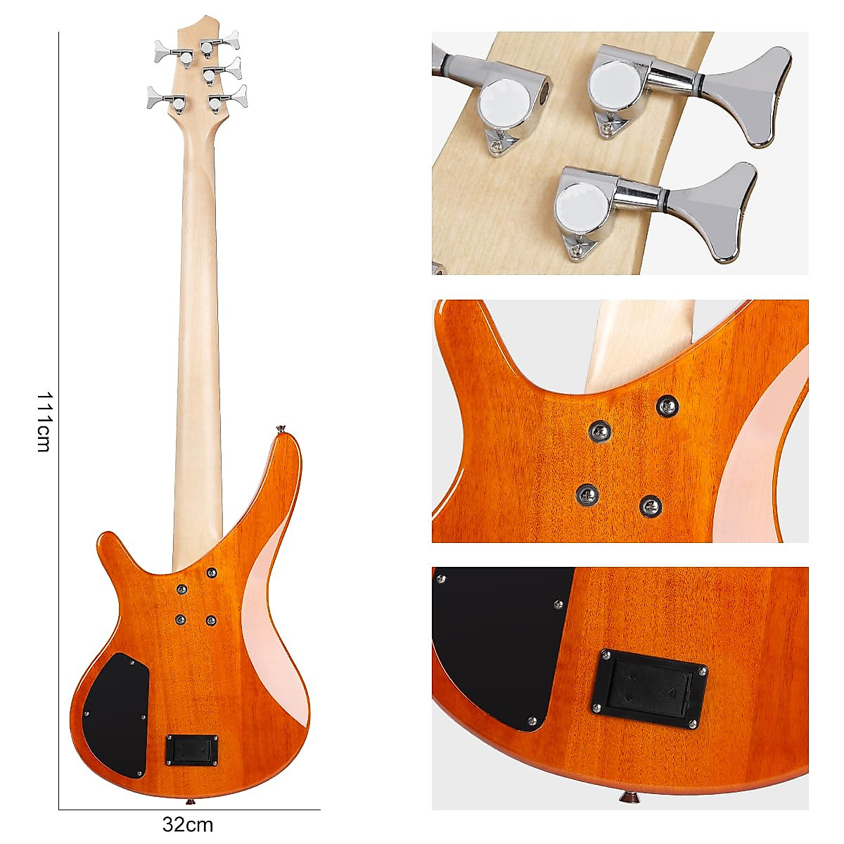 Electric Bass Guitar 5 Strings Full Size Bass Beginner Kit for Starter with Gig Bag, Guitar Strap, and Guitar Cable (yellow)