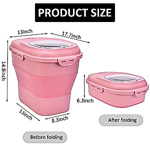 Panghuhu88 Foldable Rice Storage Container, 55 Lbs Large Pet Food Storage Container with Measuring Cup, Airtight Collapsible Dry Food Containers BPA-FREE (Pink)