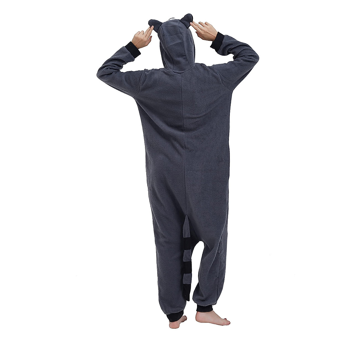 SimZoo Adult Animal Onesie Pajamas, Men and Women's Grey Raccoon Cosplay Costume Sleepwear, One-Piece Unisex Homewear Medium