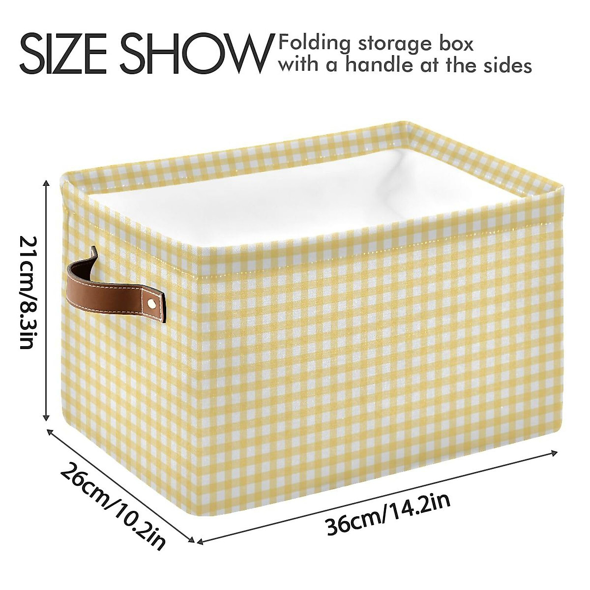 Storage Bin 2PCS Yellow Gingham Fabric Storage Baskets for Organizing Closet Shelf Nursery Toy Clothes Organizer with Handles