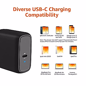 Amazon Basics 65W One-Port GaN USB-C Wall Charger with Power Delivery PD for Laptops, Tablets and Phones (iPhone 14/13/12/11/X, iPad, MacPro, Samsung, and more)-Black (non-PPS)