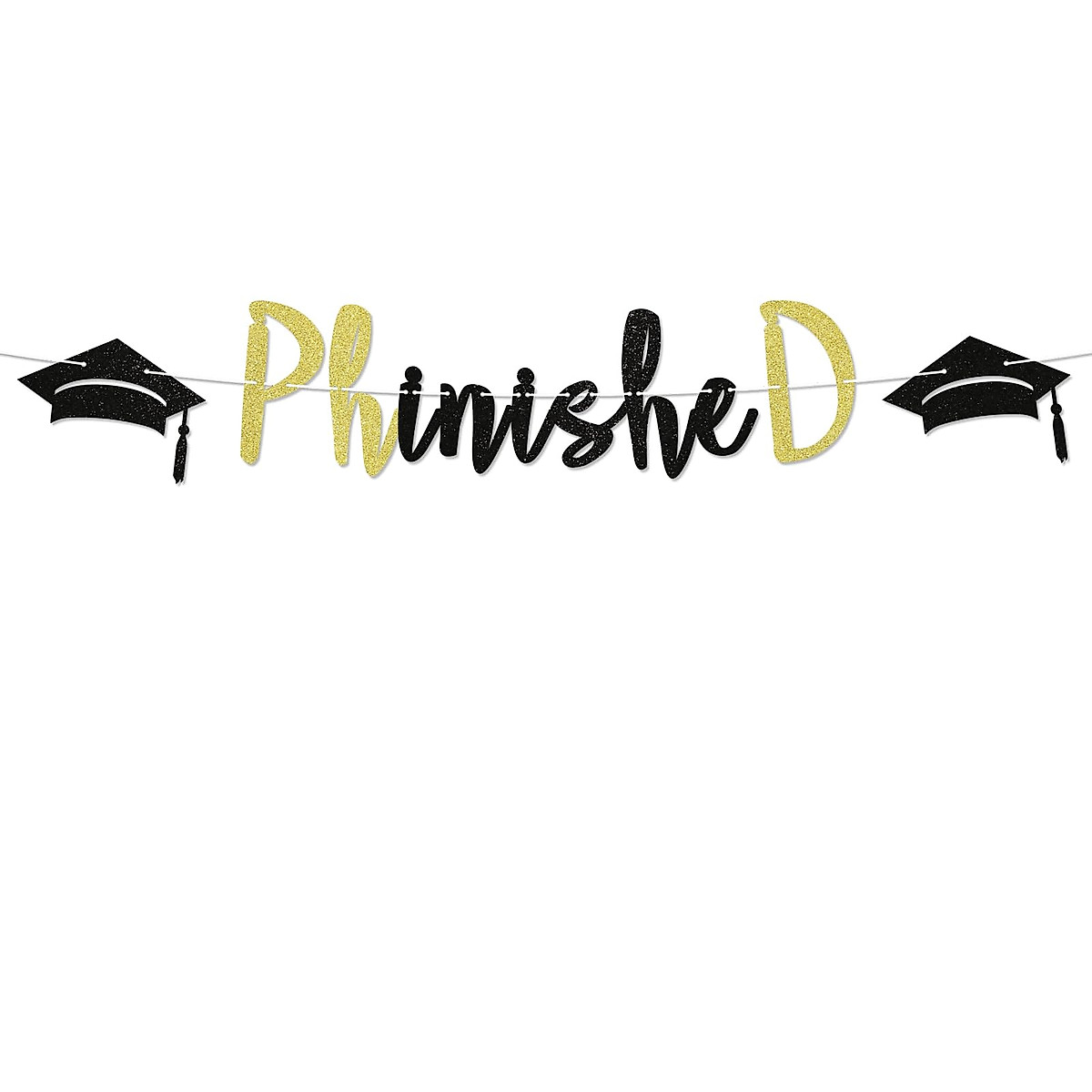 Phinished Banner - PHD Graduation Party Decor, Congrats PHD Banner, 2024 Graduation Party Sign, Congrats Doctor Graduation Party Decorations Black Gold Glitter