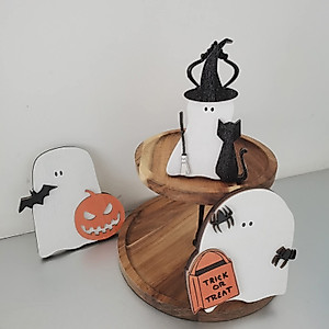 3 Pcs Halloween Tiered Tray Decorations,Halloween Signs for Halloween Home and Office Decor,Halloween Tray Decor with Witch Hat,Ghost,Bat,Tombstone,Pumpkin (2)