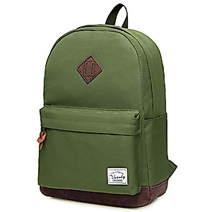 VASCHY Unisex Classic Lightweight Water-resistant Campus School Rucksack Travel BackPack Green Fits 15.6Inch Laptop