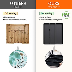 Lifewit Utensil Drawer Organizer, Expandable Cooking Silverware Tray for Kitchen Drawer, Adjustable Cutlery Flatware Holder, Plastic Spatula Tools and Gadgets Storage Divider, 3 Compartments, Black