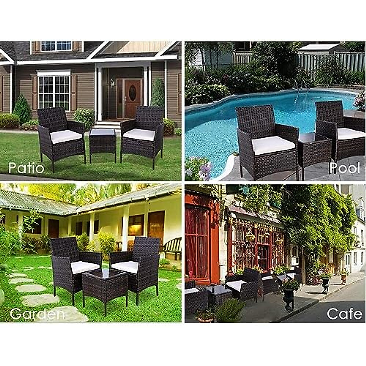 3pcs Patio Furniture Bistro Set PE Rattan Wicker Chairs with Coffee Table Set, Brown