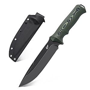 Eafengrow EF128 Fixed Blade Knife DC53 Steel Blade, Two Tone G10 Handle Full Tang Fixed Knifes Straight Knife for Working Camping Hunting Adventure Field EDC Tool Knife(Black)